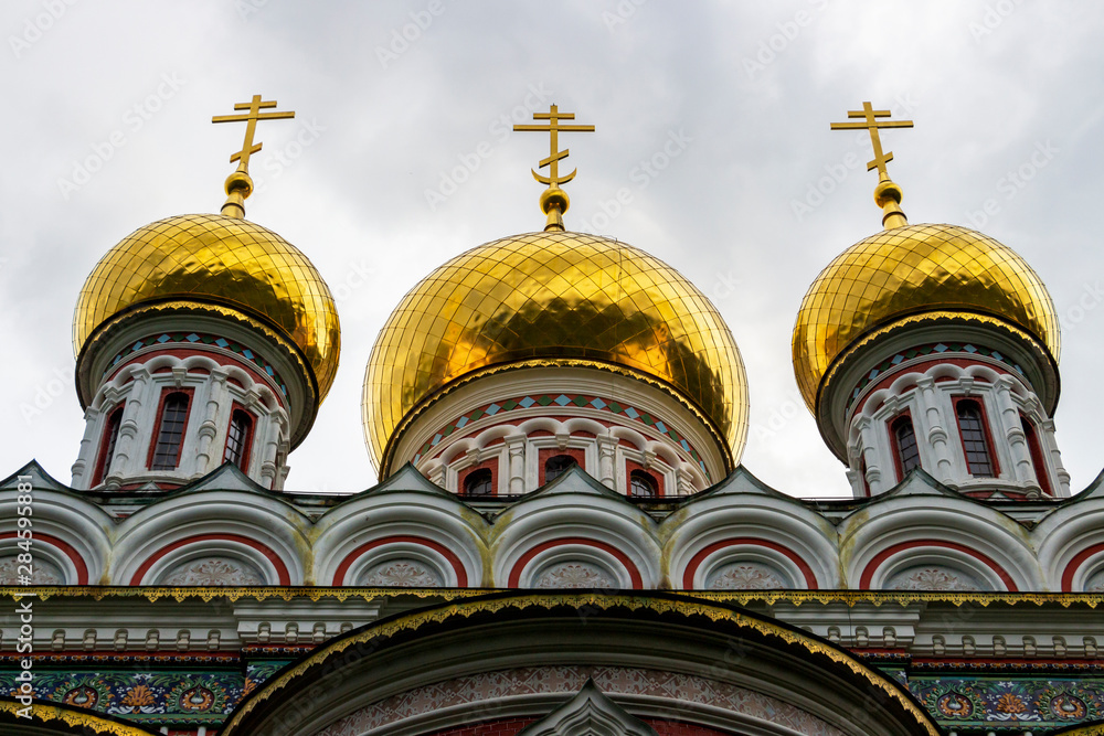 Onion-shaped gold-plated domes of Shipka Memorial Church or Memorial ...