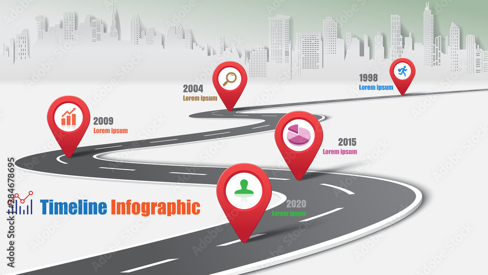 Business road map timeline infographic city designed for abstract ...