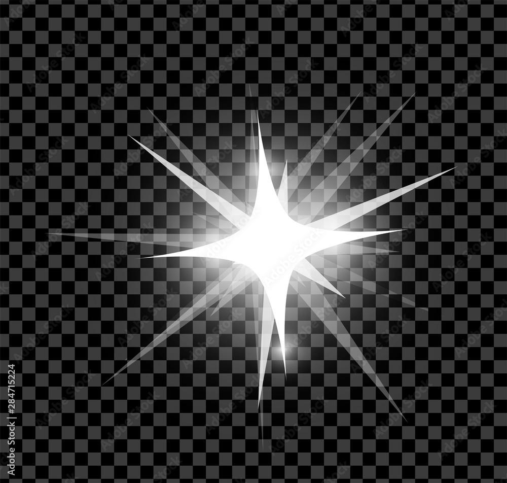 Bright glowing and shining star flares effect isolated on transparent background. Vector ...