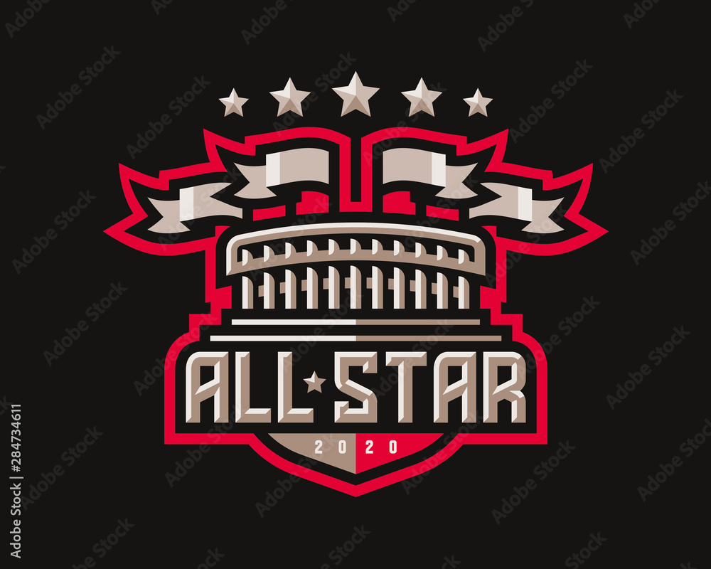 All star logo design, stadium with flagsemblem tournament template ...