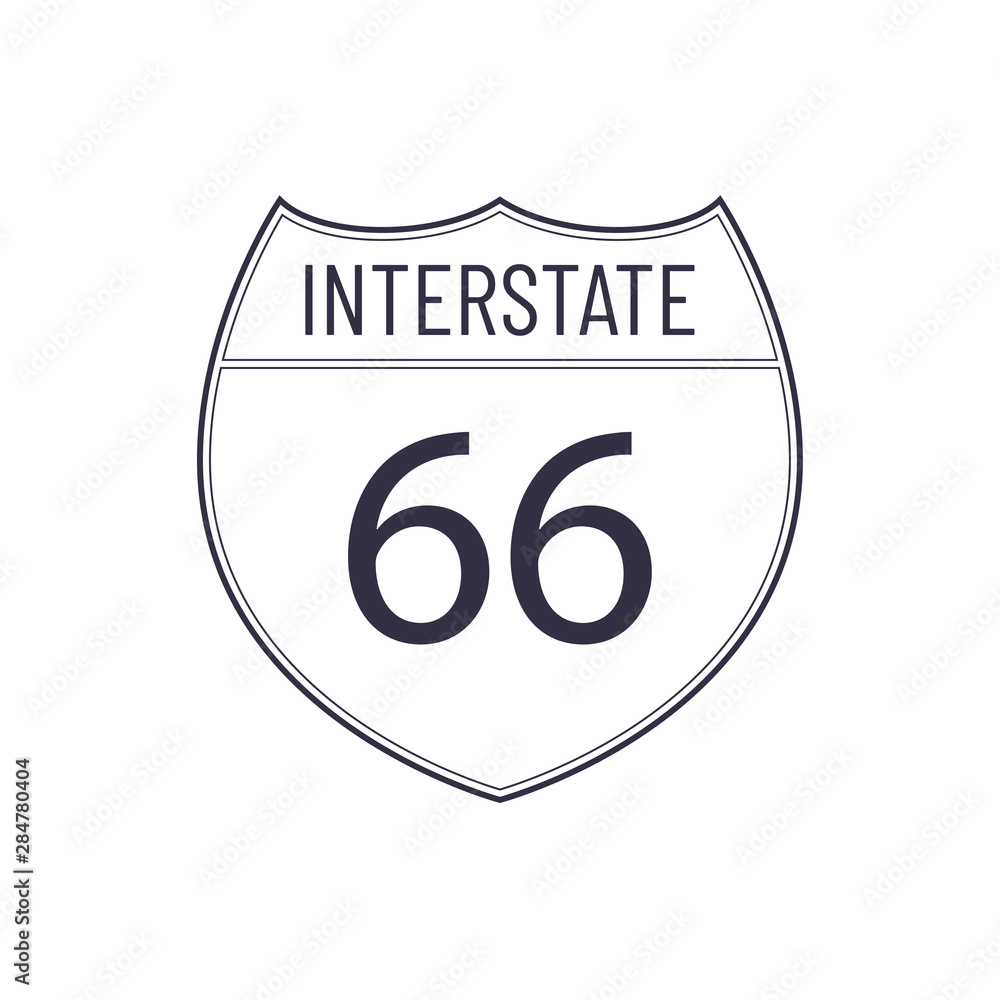 Interstate 66. American highway map sign. Vector outline shield ...