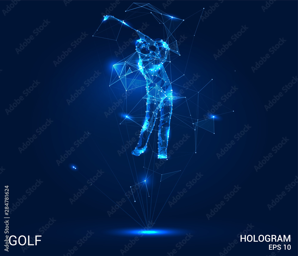 A hologram of Golf. Golfer of polygons, triangles of points and lines ...