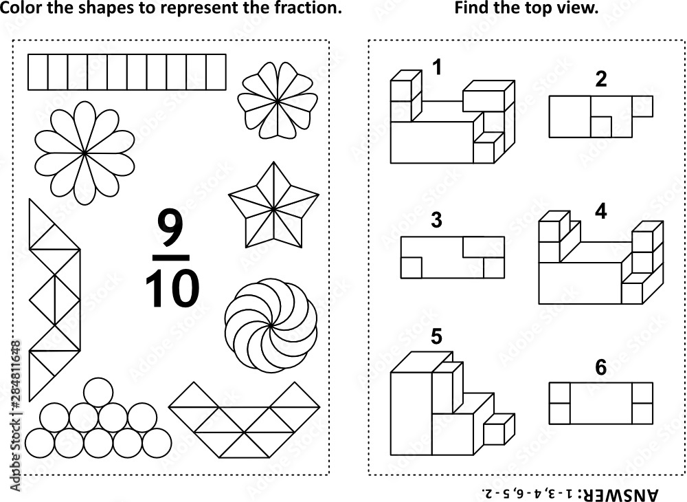 Two visual math puzzles and coloring pages. Color the shapes to ...