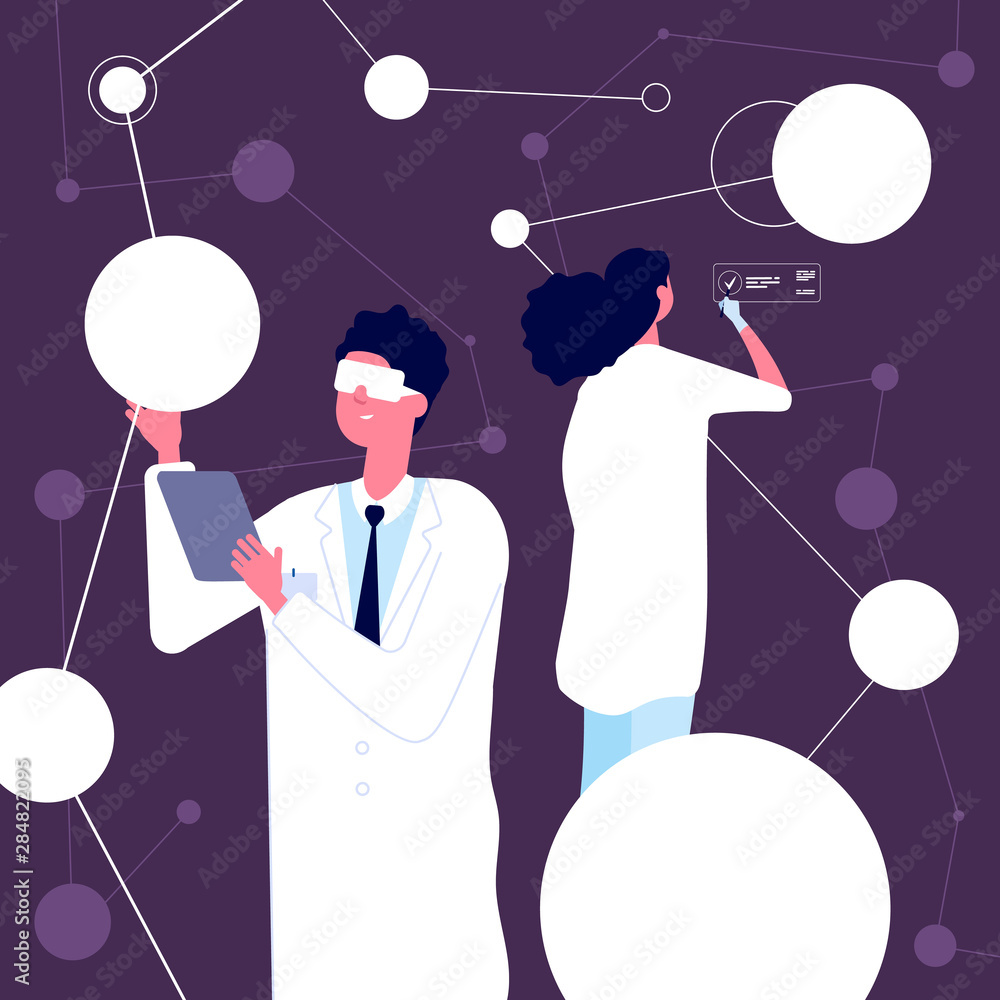 Researching scientist. Man in white lab coat checking neural structure ...