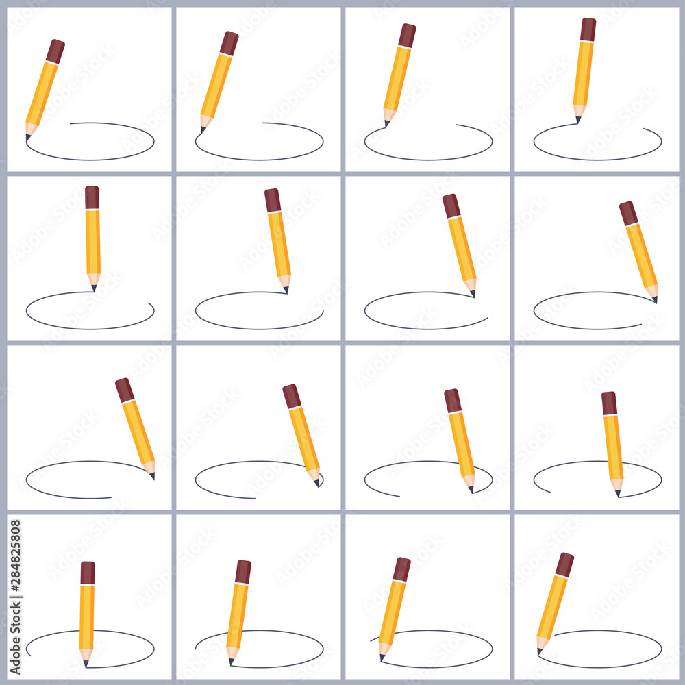 Pencil drawing circle animation sprite sheet isolated on white ...