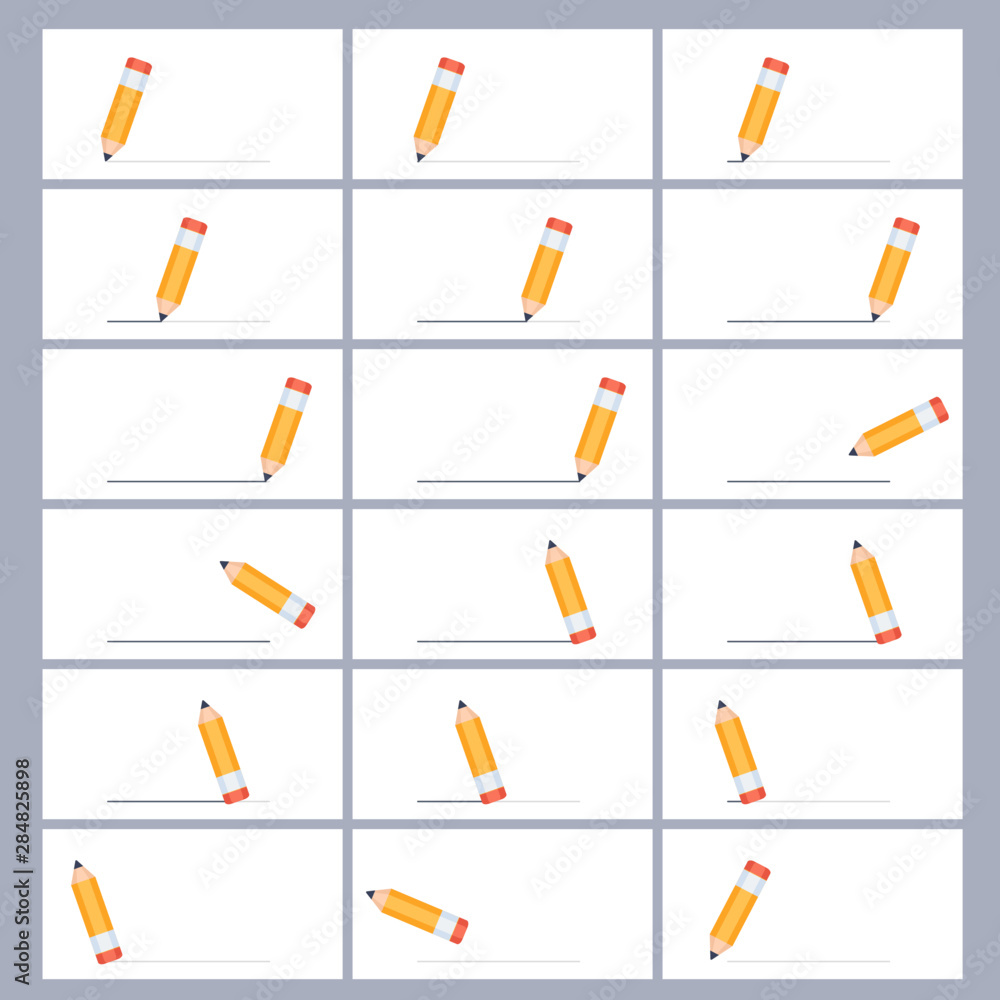 Pencil drawing and erasing line animation sprite sheet isolated on ...