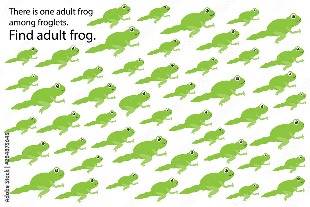 Find adult frog among froglets, education puzzle game for children ...