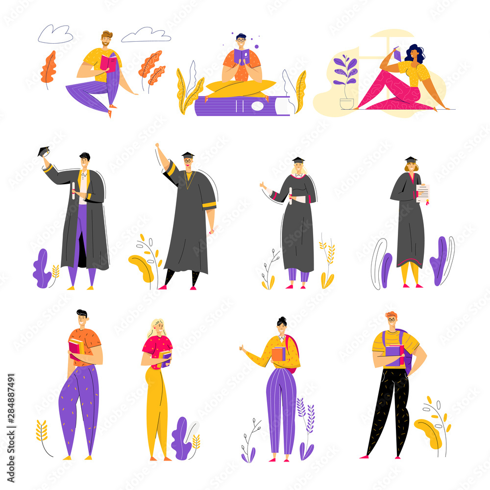 Set Male and Female Characters Learning and Gaining Knowledge Reading ...