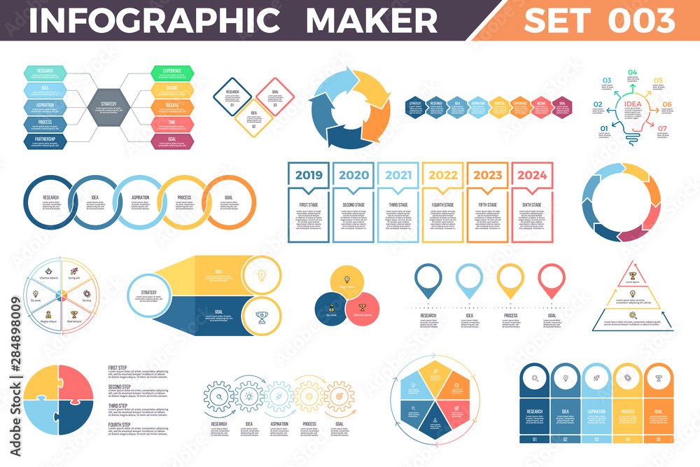 Business infographics. Data visualization templates with timelines ...