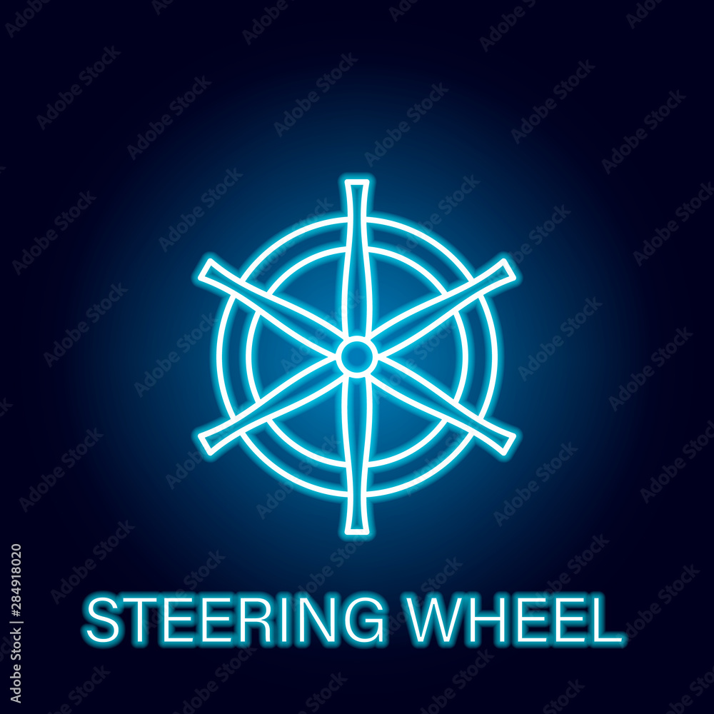 ship steering wheel outline icon in neon style. Signs and symbols can ...