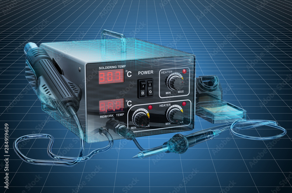 Visualization 3d cad model of Digital Soldering Station, blueprint. 3D ...