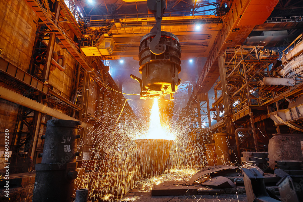 Metallurgy. Casting ingot. Electric arc furnace shop. Stock Photo ...