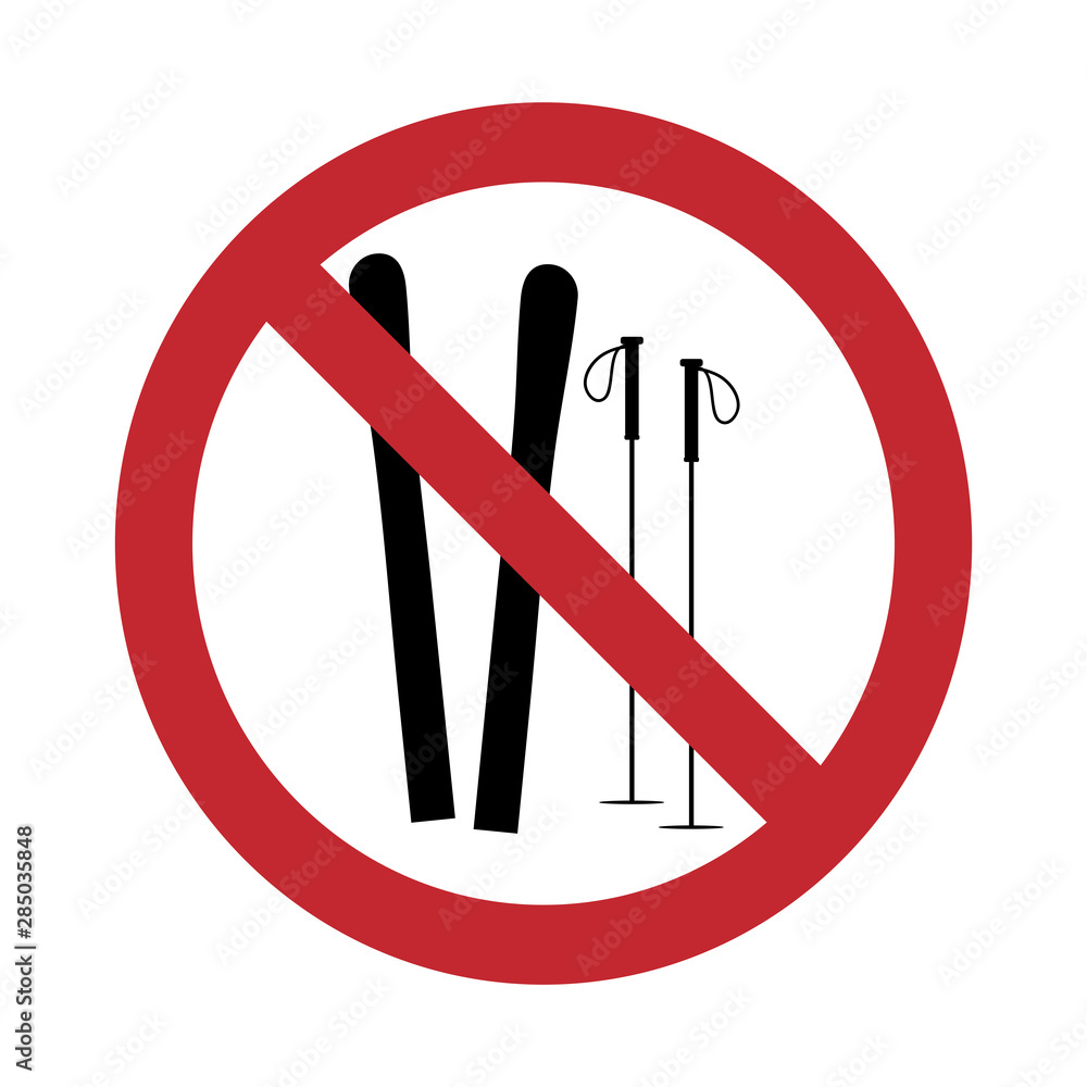 Vector silhouette no entry mark with ski on white background. Symbol of ...