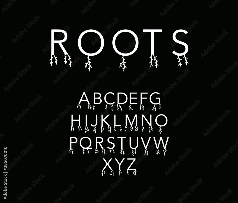 Roots hand drawn vector font minimalism modern style alphabet Stock ...