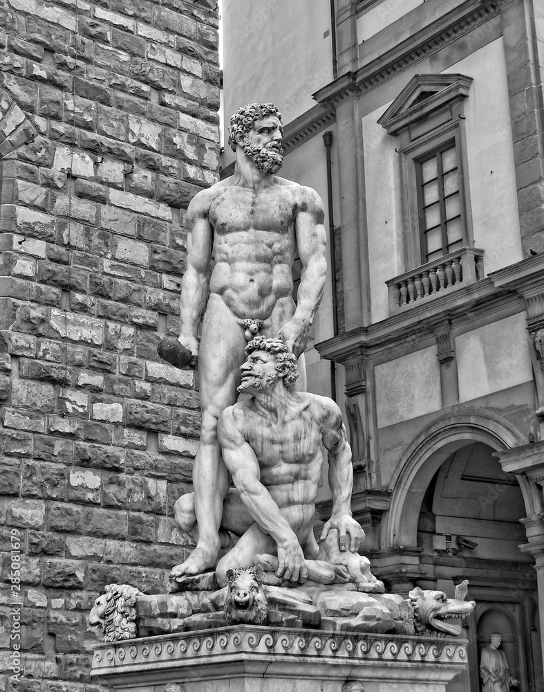 Statue of Hercules. Hercules kills the fire breathing monster Cacus ...