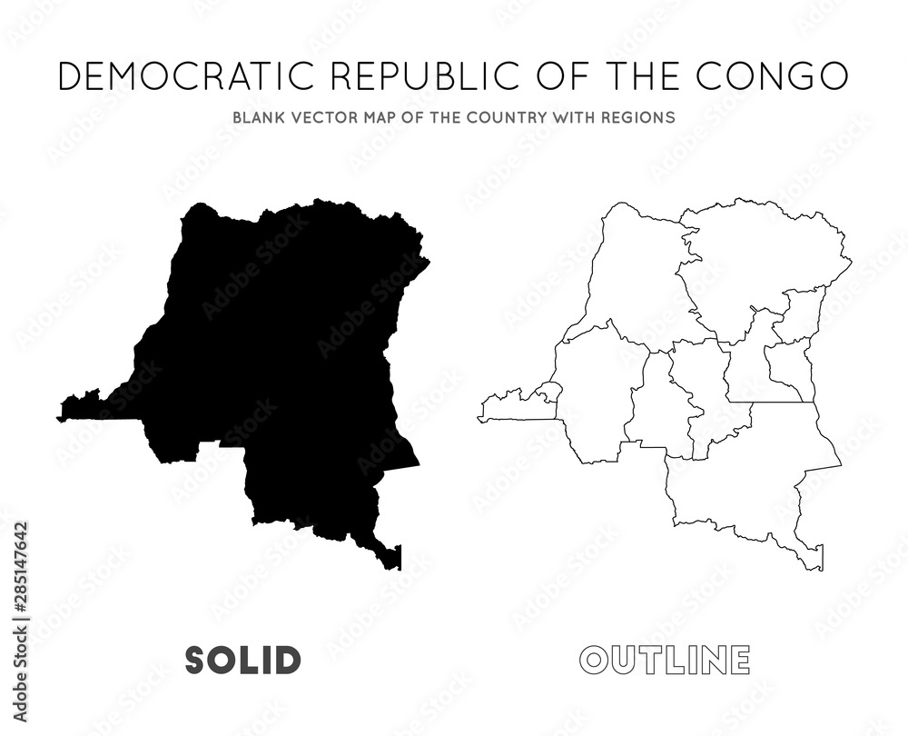 DR Congo map. Blank vector map of the country with regions. Borders of ...
