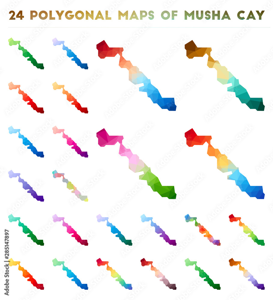 Set of vector polygonal maps of Musha Cay. Bright gradient map of ...