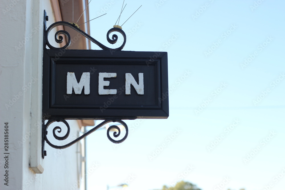 decorated steel old vintage railroad men's toilet restroom sign hanging ...