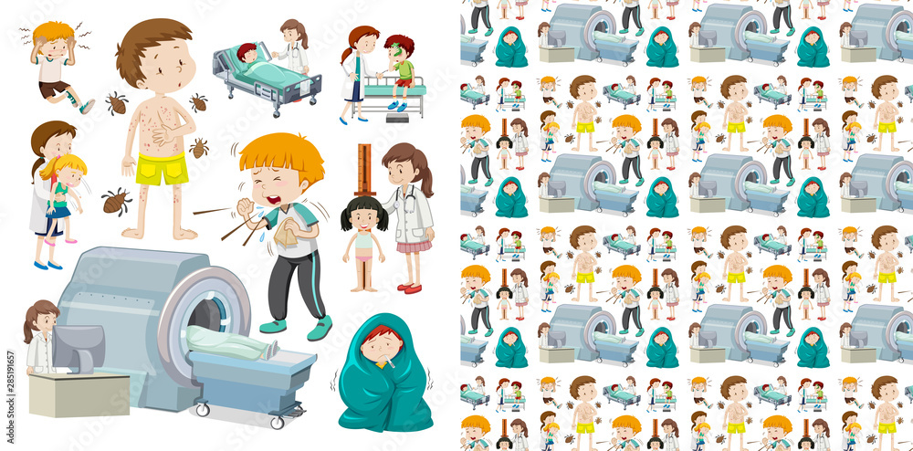Seamless background design with kids and illness Stock Vector | Adobe Stock