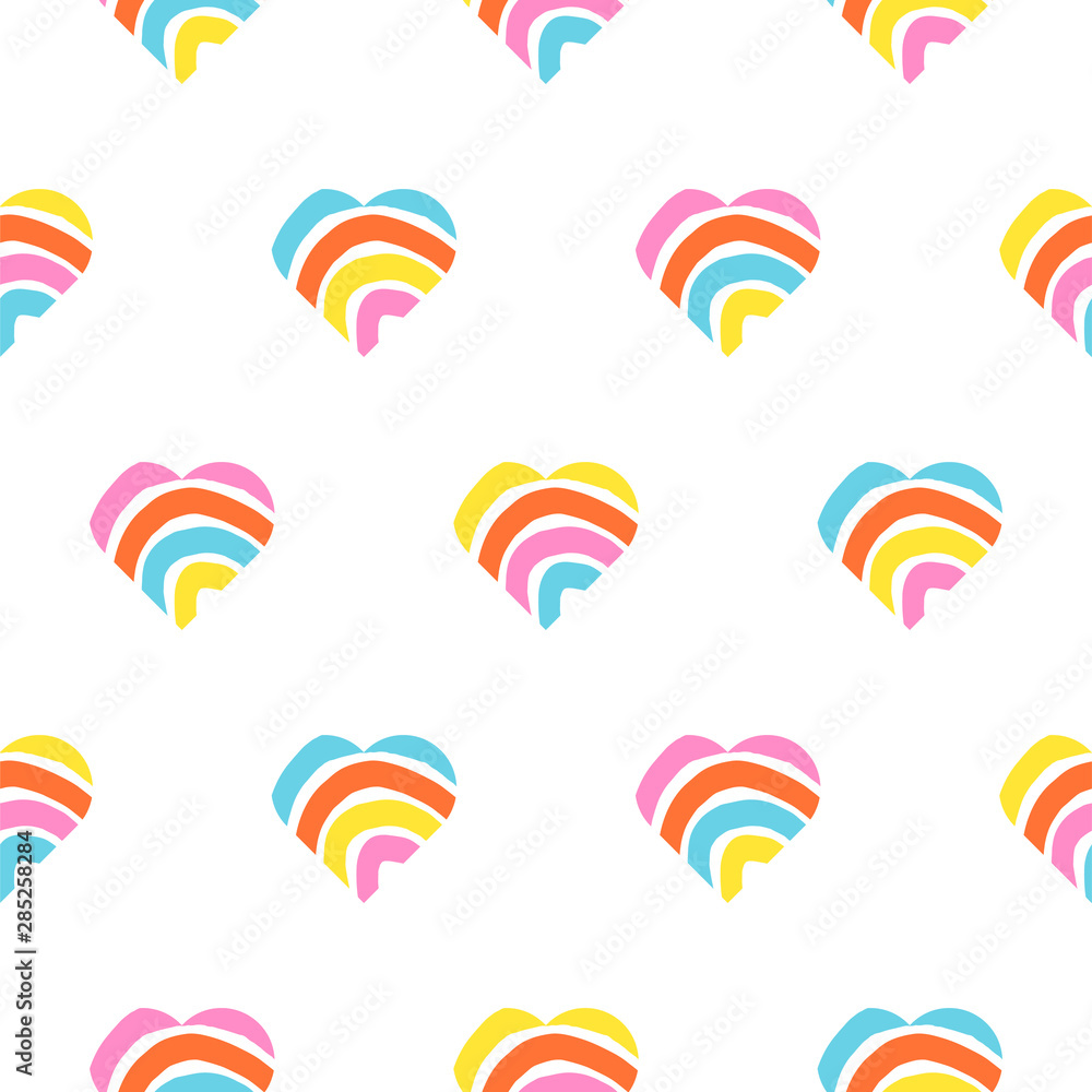 Rainbow striped heart seamless pattern. Rough lines rainbow repeating ...