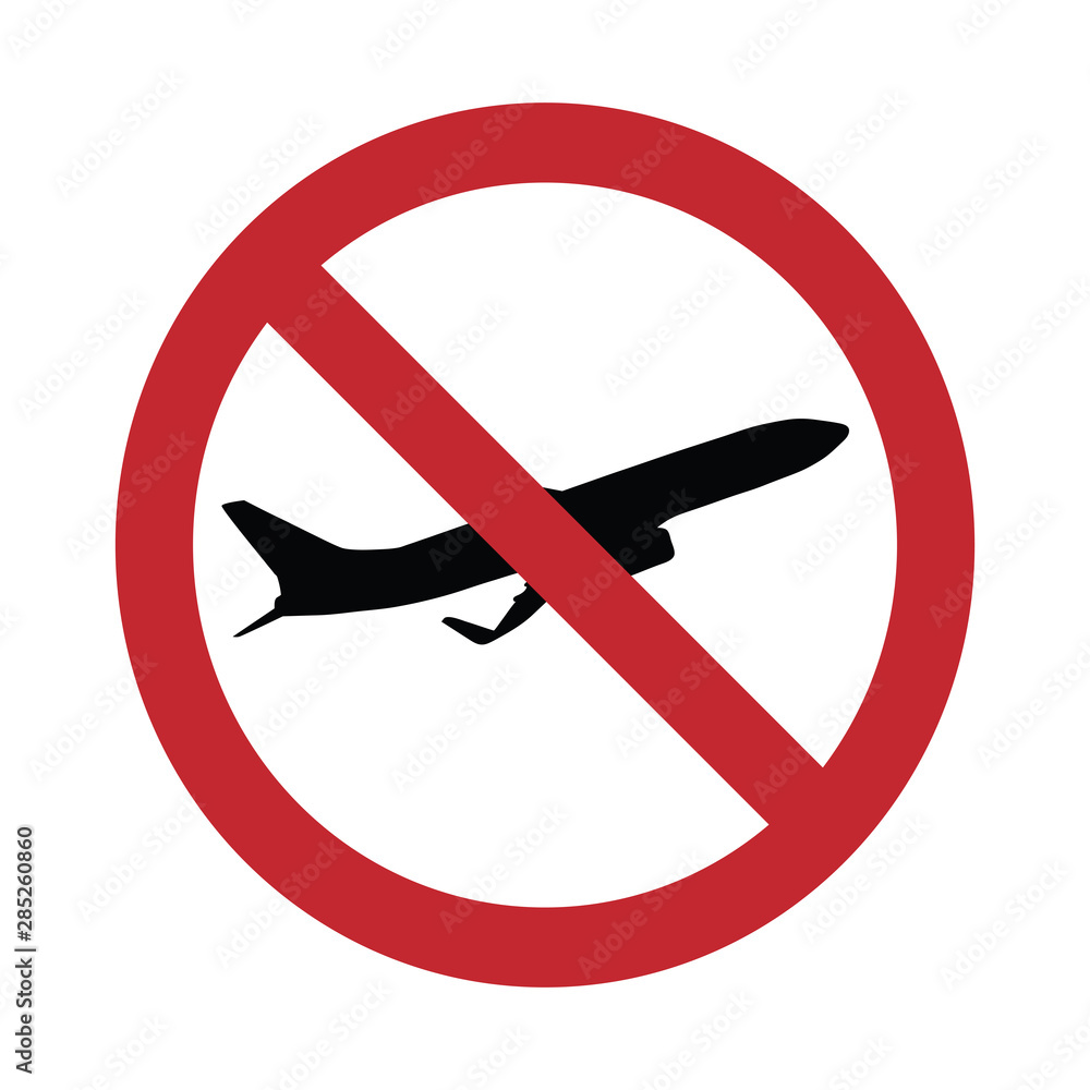 Vector silhouette no aircraft access mark on white background. Symbol ...