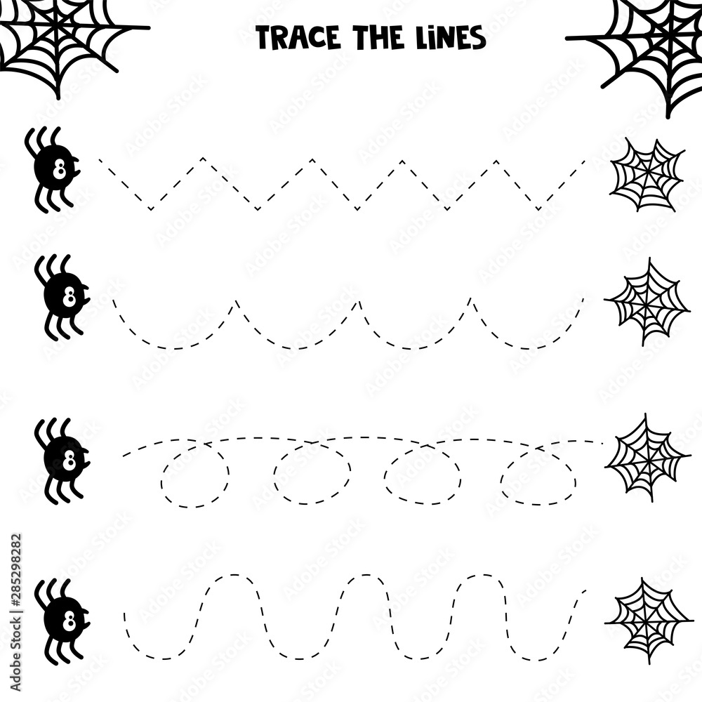 Educational worksheet for kids. Handwriting practice. Spider and his ...