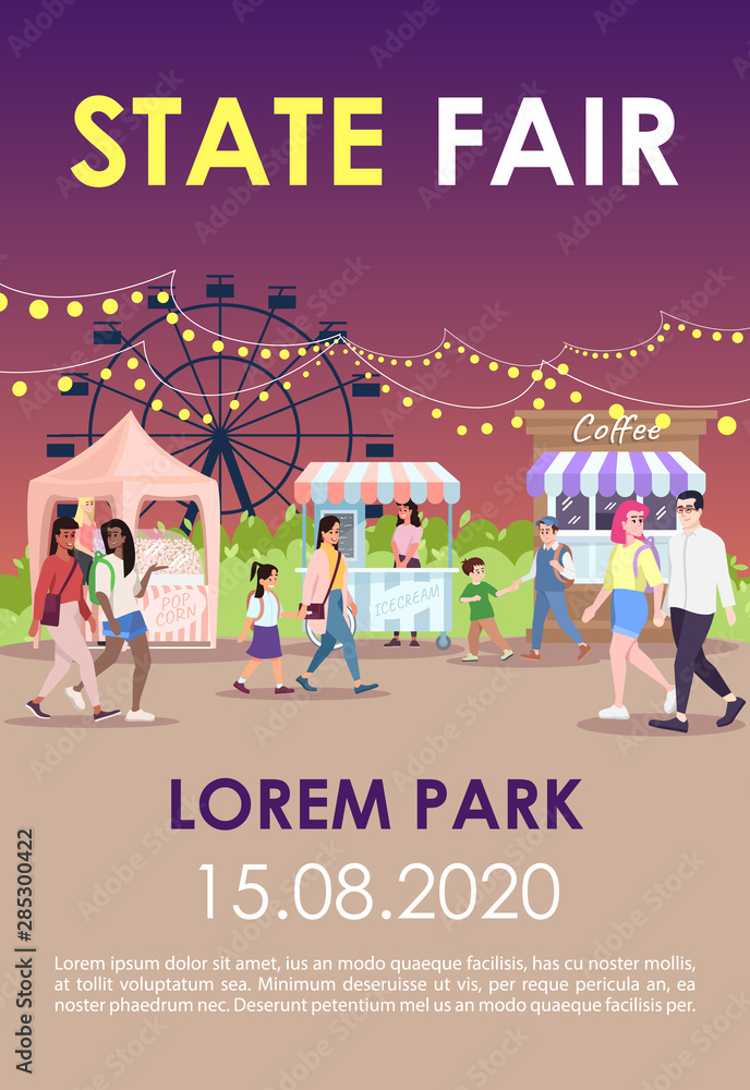 State fair brochure template. Funfair, night street market flyer ...