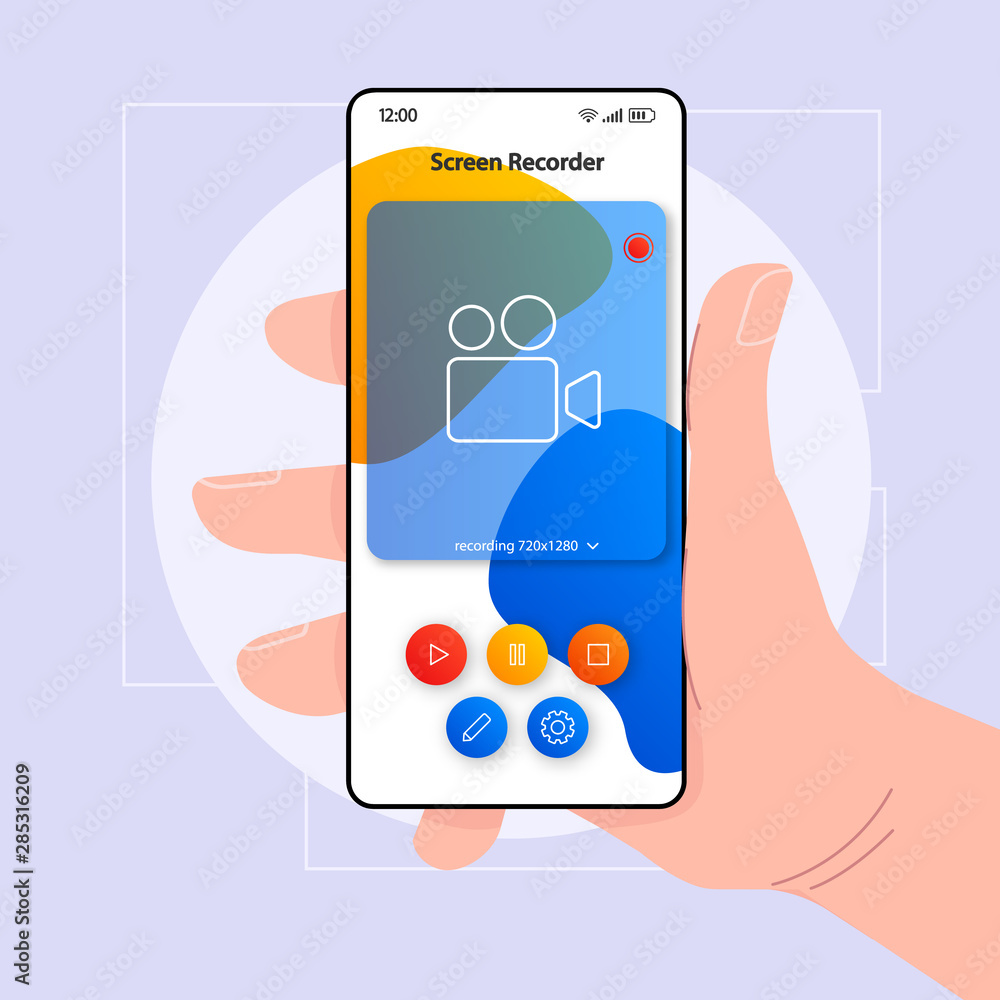 Screen video recorder smartphone interface vector template. Mobile app ...