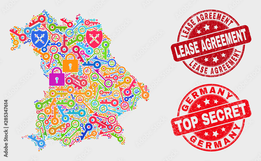 Security Germany map and seal stamps. Red round Top Secret and Lease ...