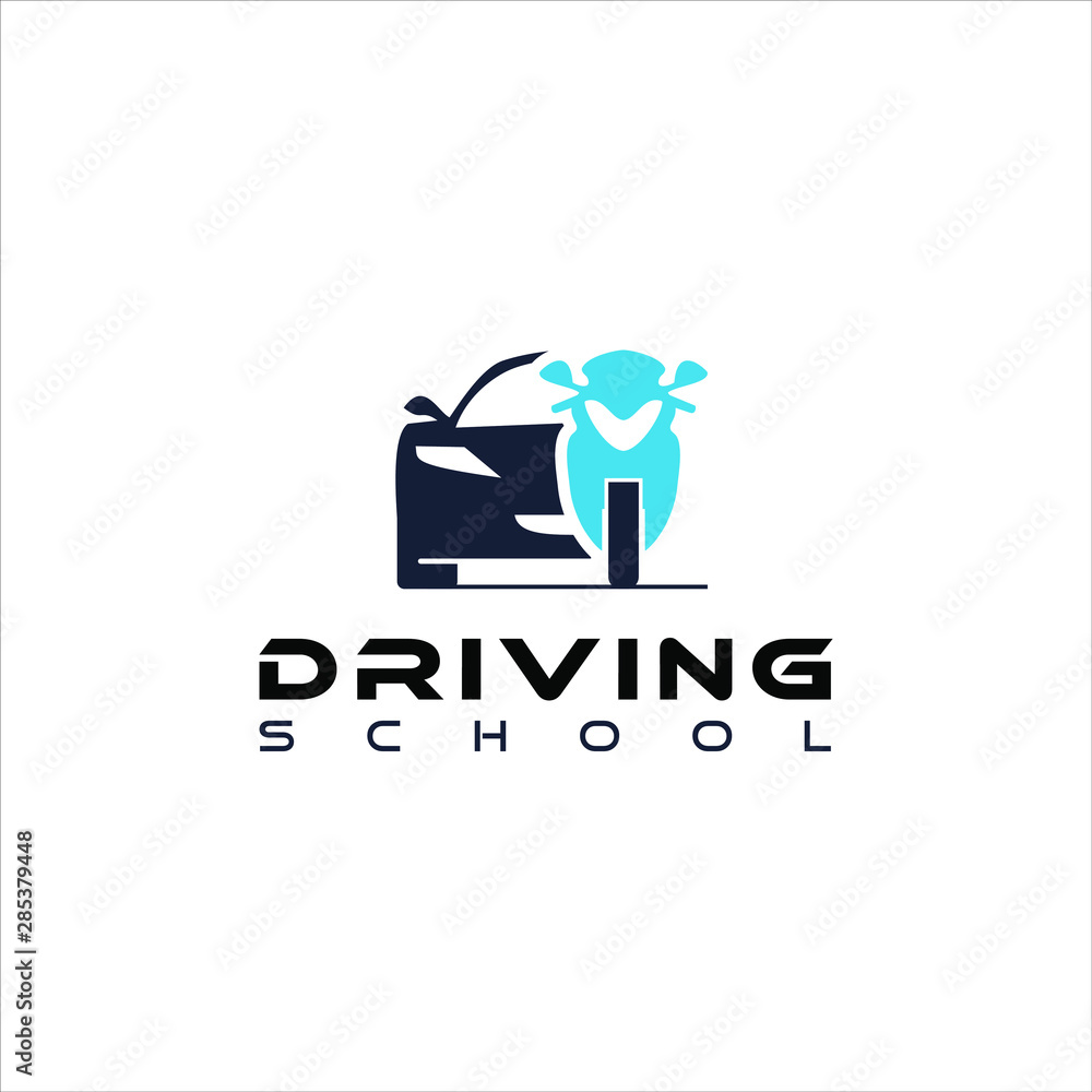 driving school logo automotive vector with modern blue car and ...