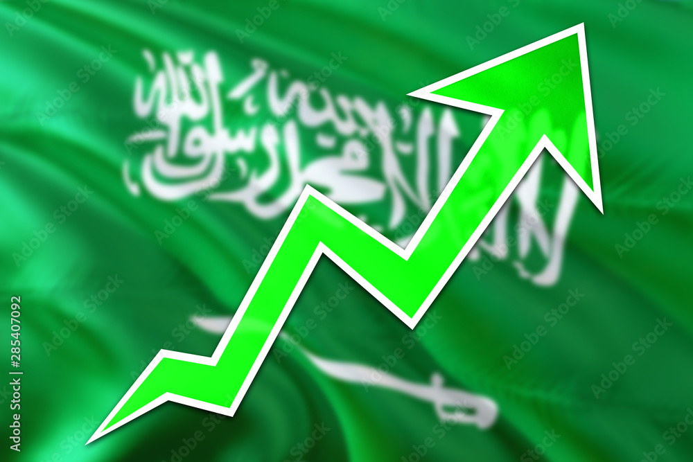 Saudi Arabia economy graph is indicating positive growth, green arrow ...