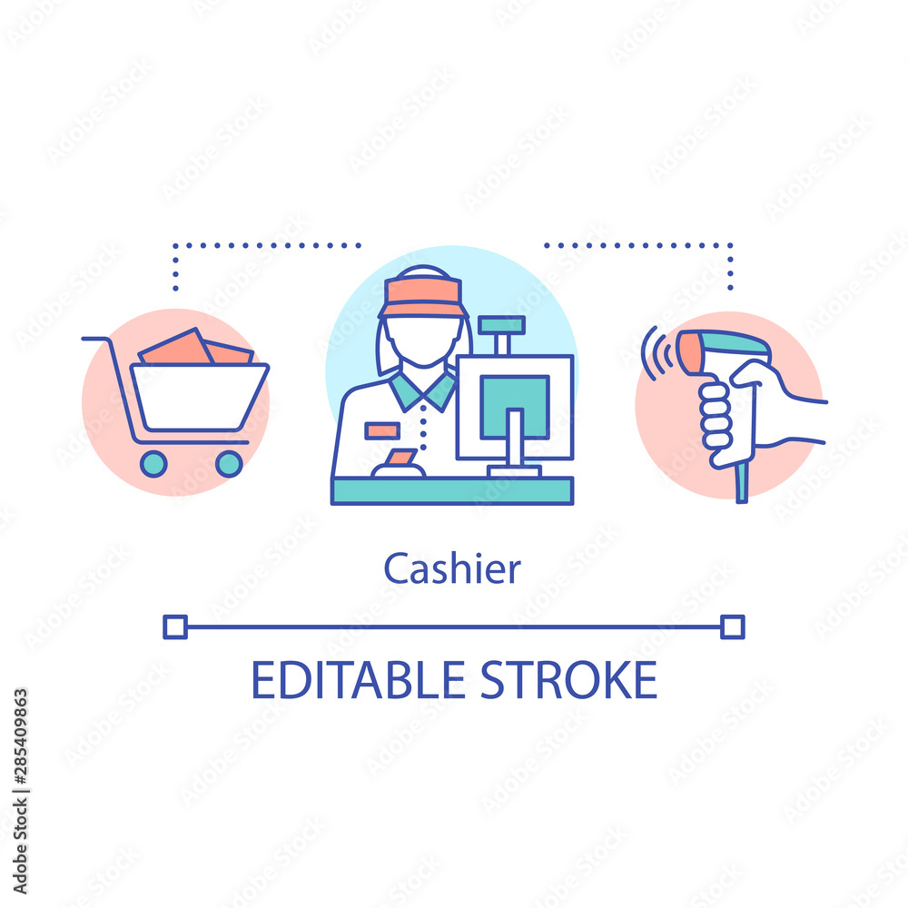 Cashier concept icon. Retail store staff idea thin line illustration ...