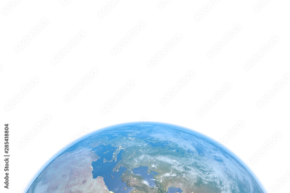 3d illustration: partial view of the blue planet earth, the European ...