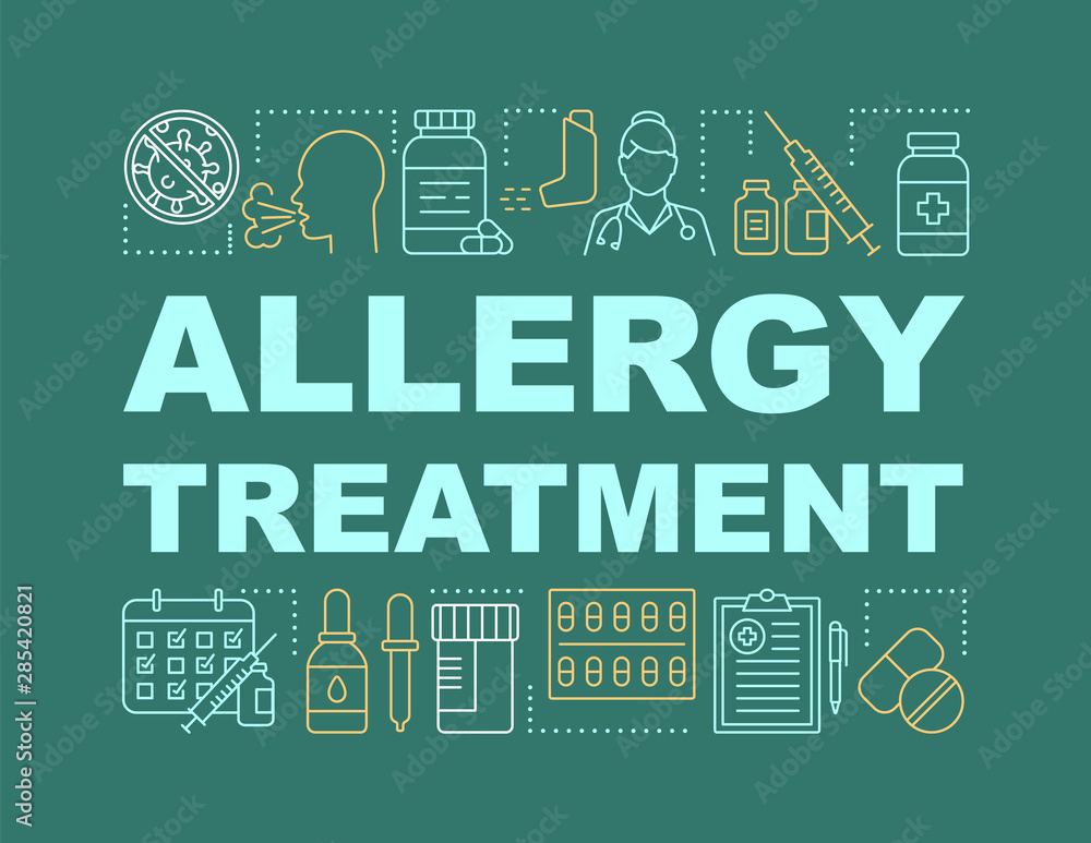 Allergy treatment word concepts banner. Allergic disease prevention ...
