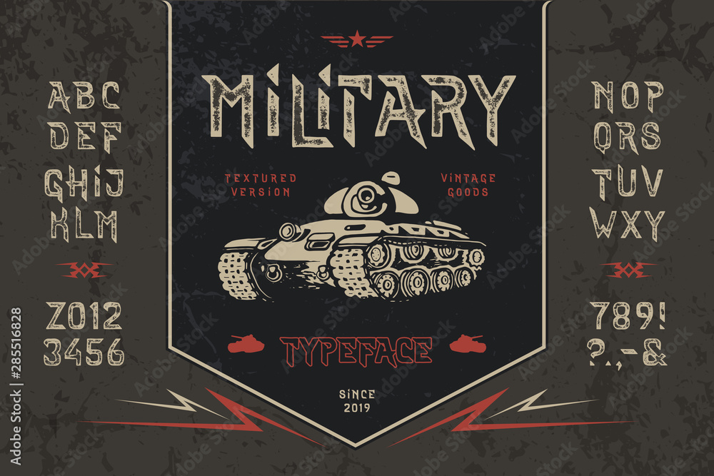 Font Military. Hand crafted retro vintage textured typeface design ...