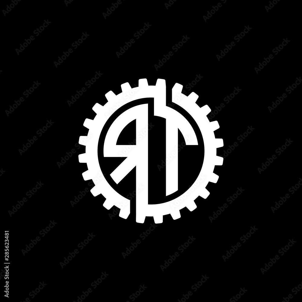 Initial letter R and T, RT, interlock cogwheel gear monogram logo ...