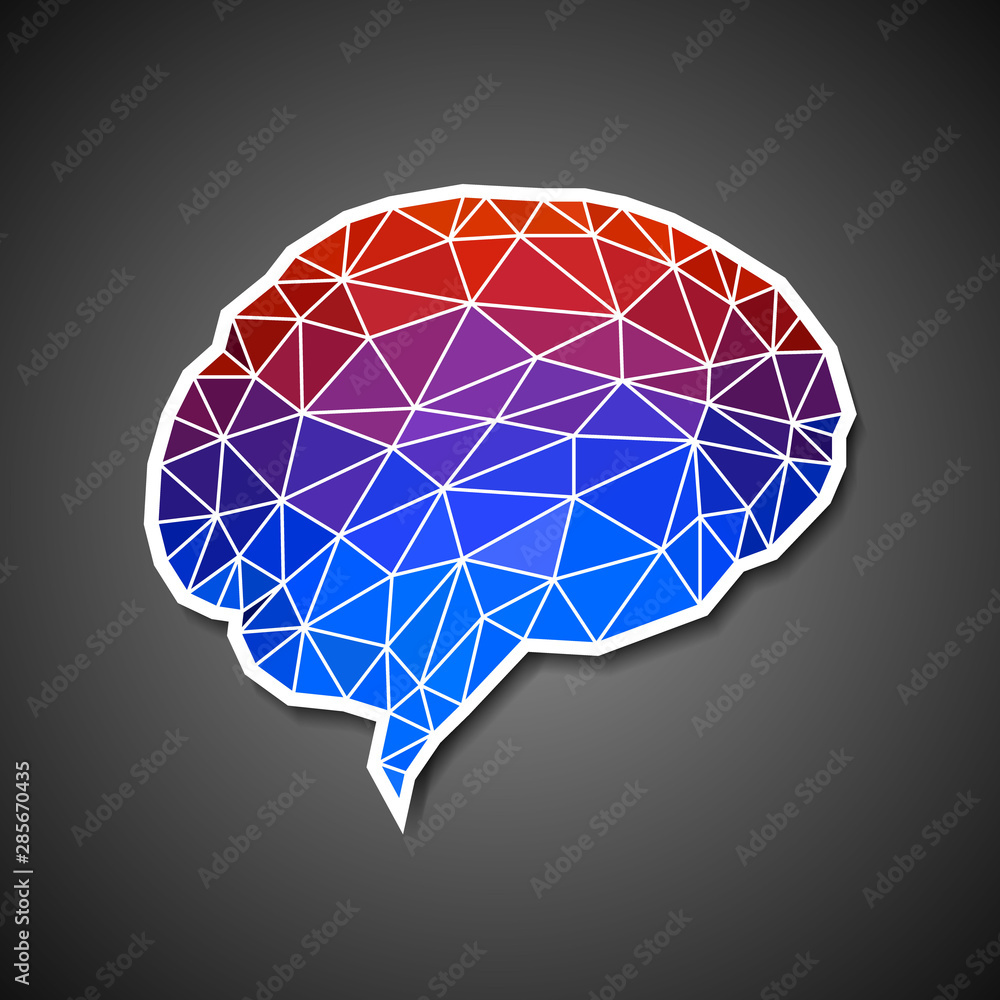 Brain concept, from tringles with blue and red highlights on the ...