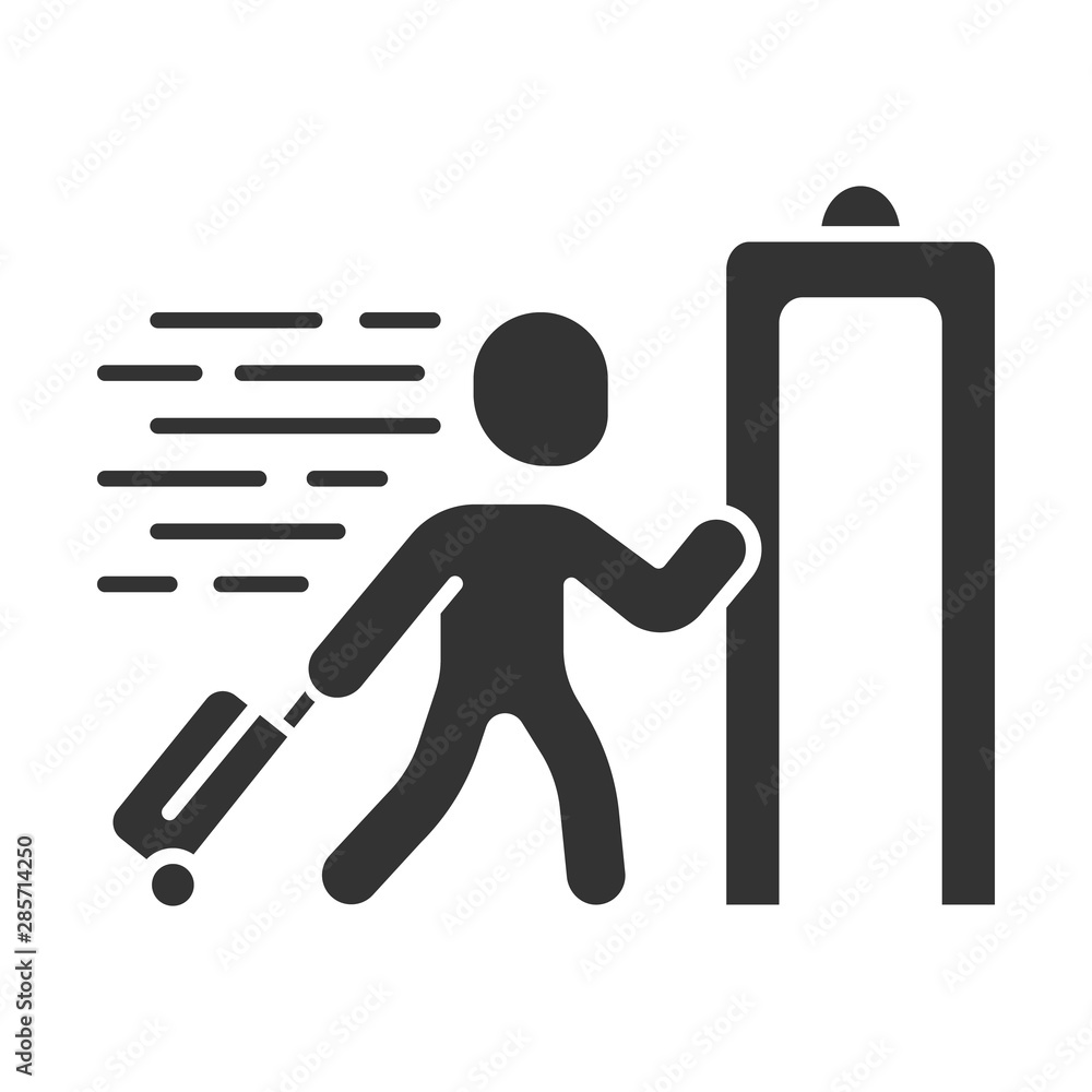 Express entry glyph icon. Passenger passing x-ray check at airport ...