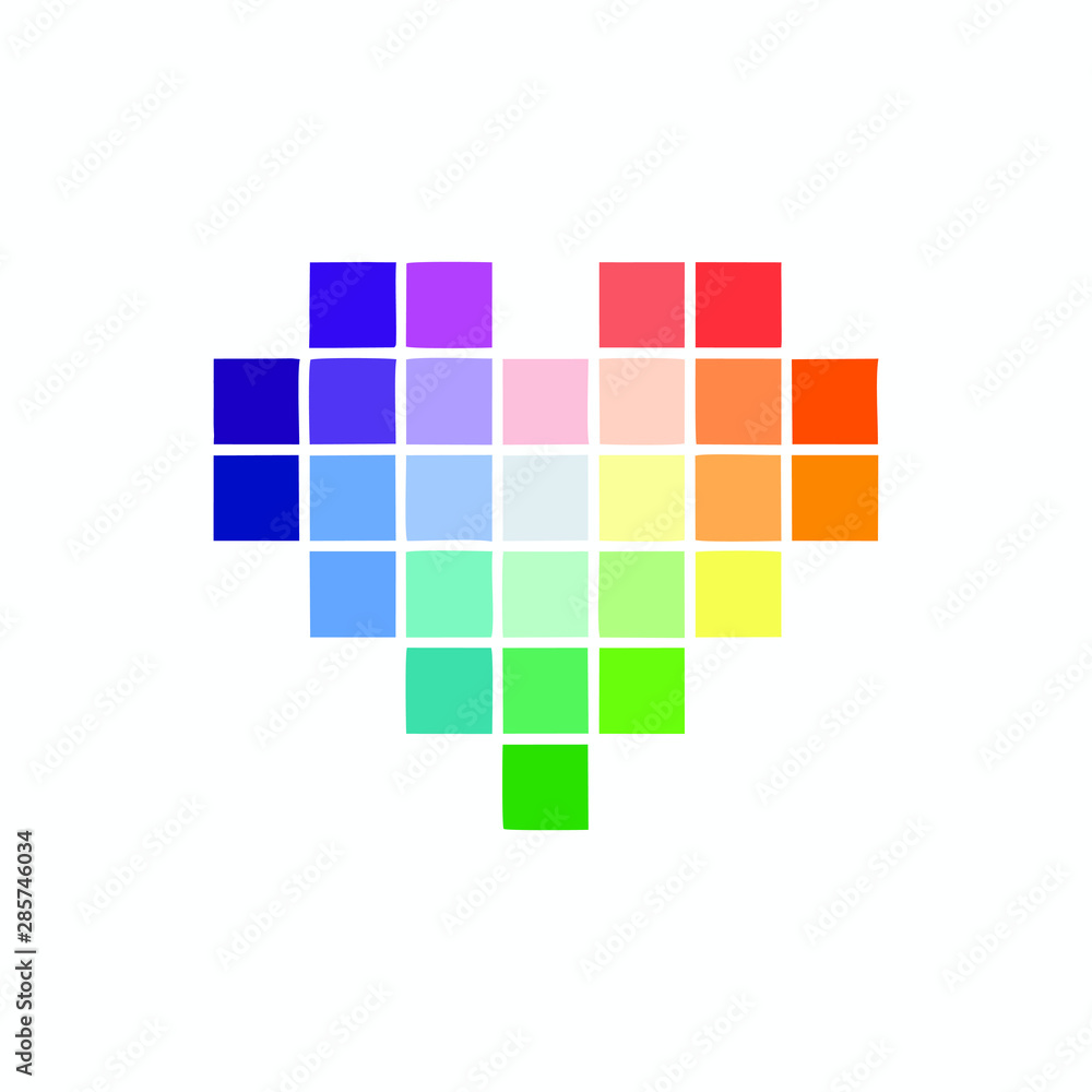 Multicolor Pixel Heart. Pixel art on white background Stock Vector ...