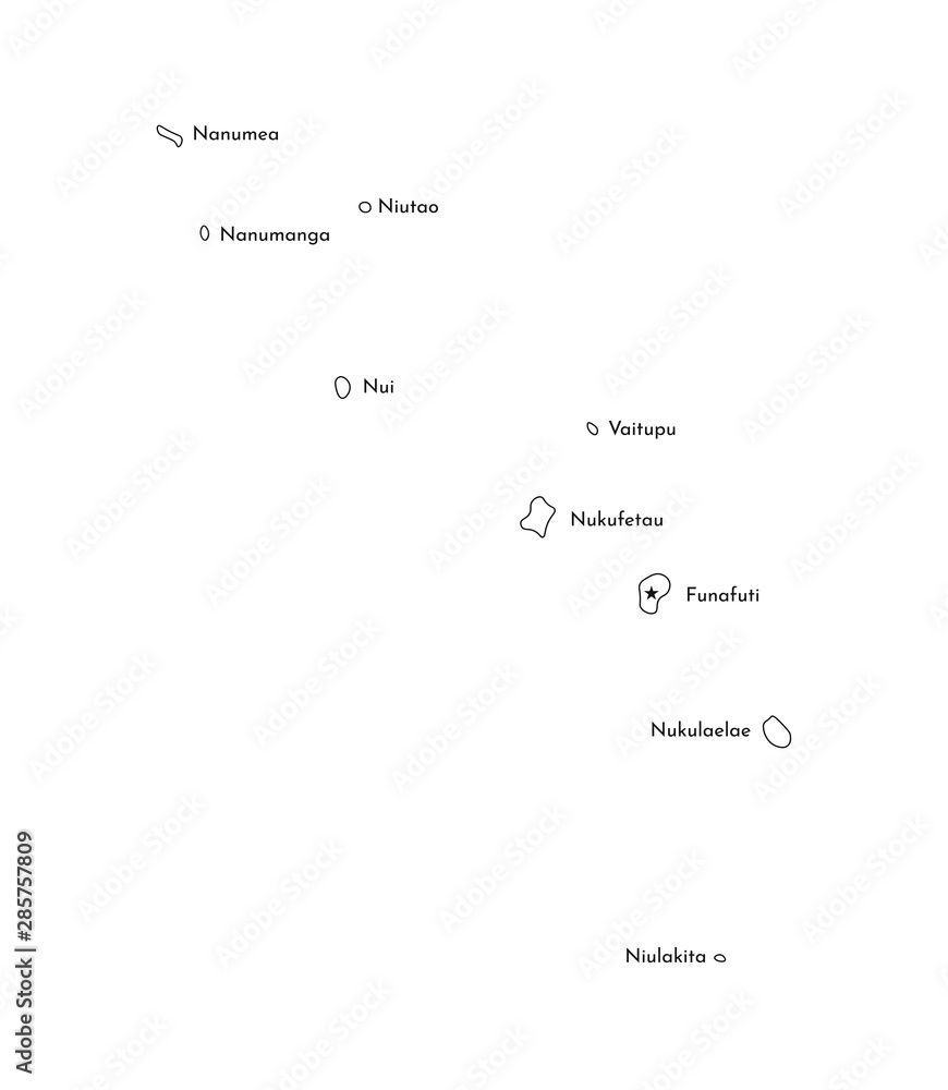 Vector isolated illustration of simplified map of Tuvalu with names of ...