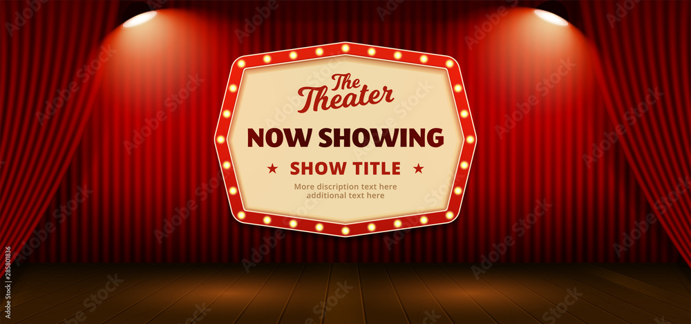 Now Showing retro classic sign board background design. red theater ...