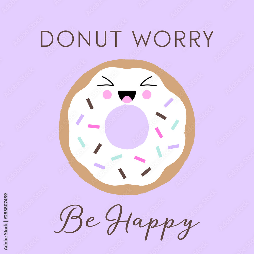 Vector illustration of a kawaii donut with a cute happy face and ...