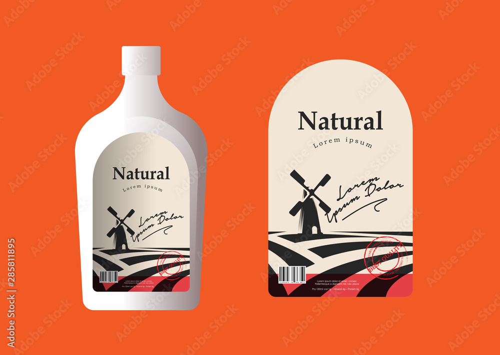 Farm packaging label layout design and 3d bottle vector mockup set ...
