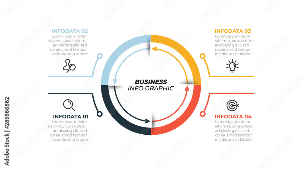 Vector infographics process line with arrows. Business concept with 4 ...