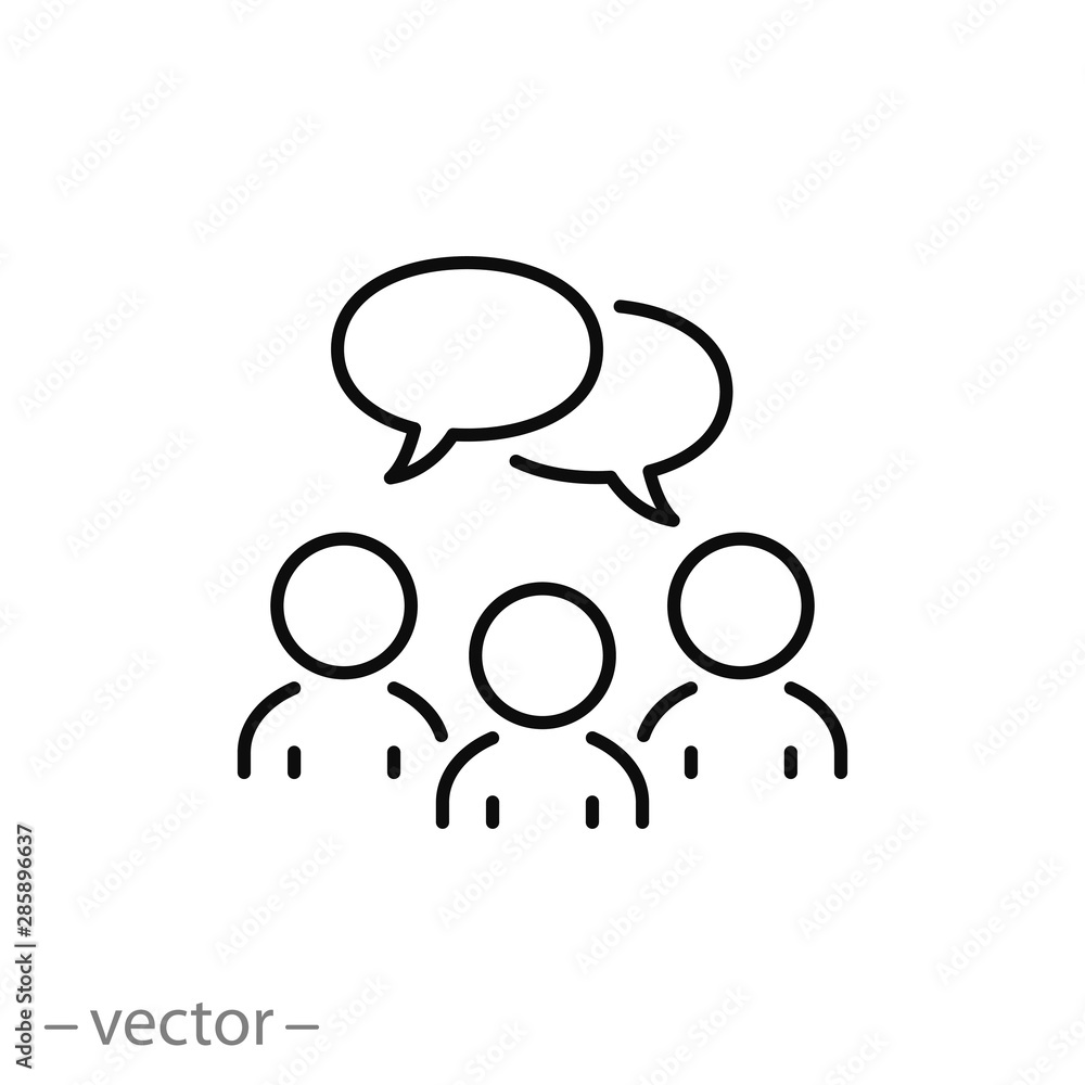 Vector de Stock people talking icon, bubble, speak, business group, thin line web symbol on ...