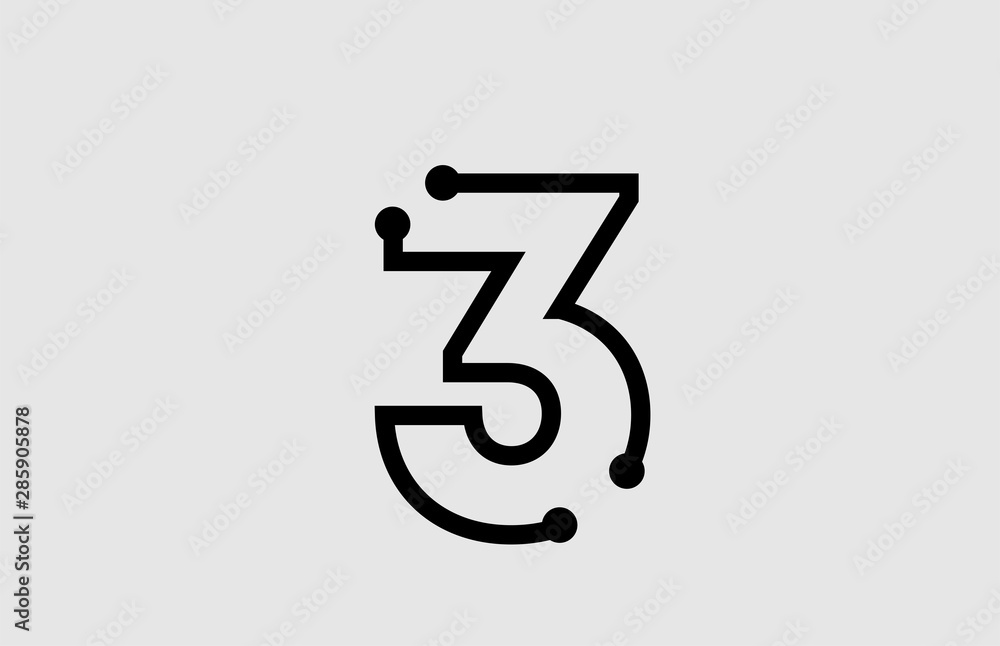 number 3 logo design with line and dots Stock Vector | Adobe Stock