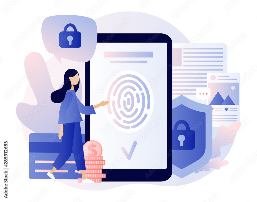 Data protection concept. Scan Fingerprint, Identification system ...