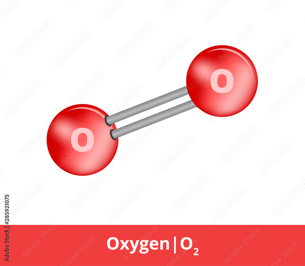 Vector ball-and-stick model model of chemical substance. Icon of oxygen ...