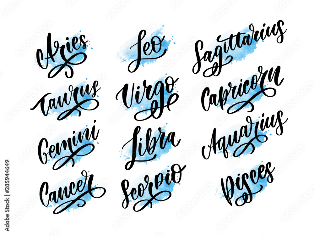 Zodiac lettering Vector Sign. Cartoon astrology text illustration ...