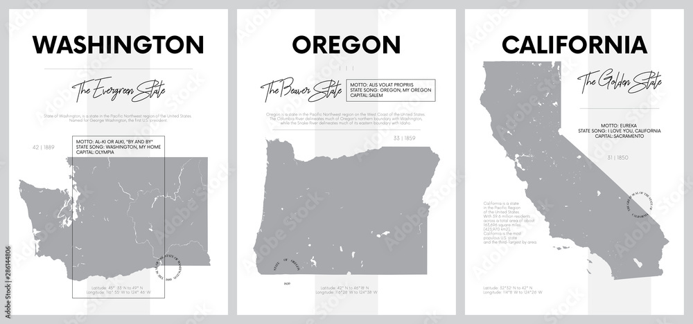 Vector posters with highly detailed silhouettes of maps of the states ...